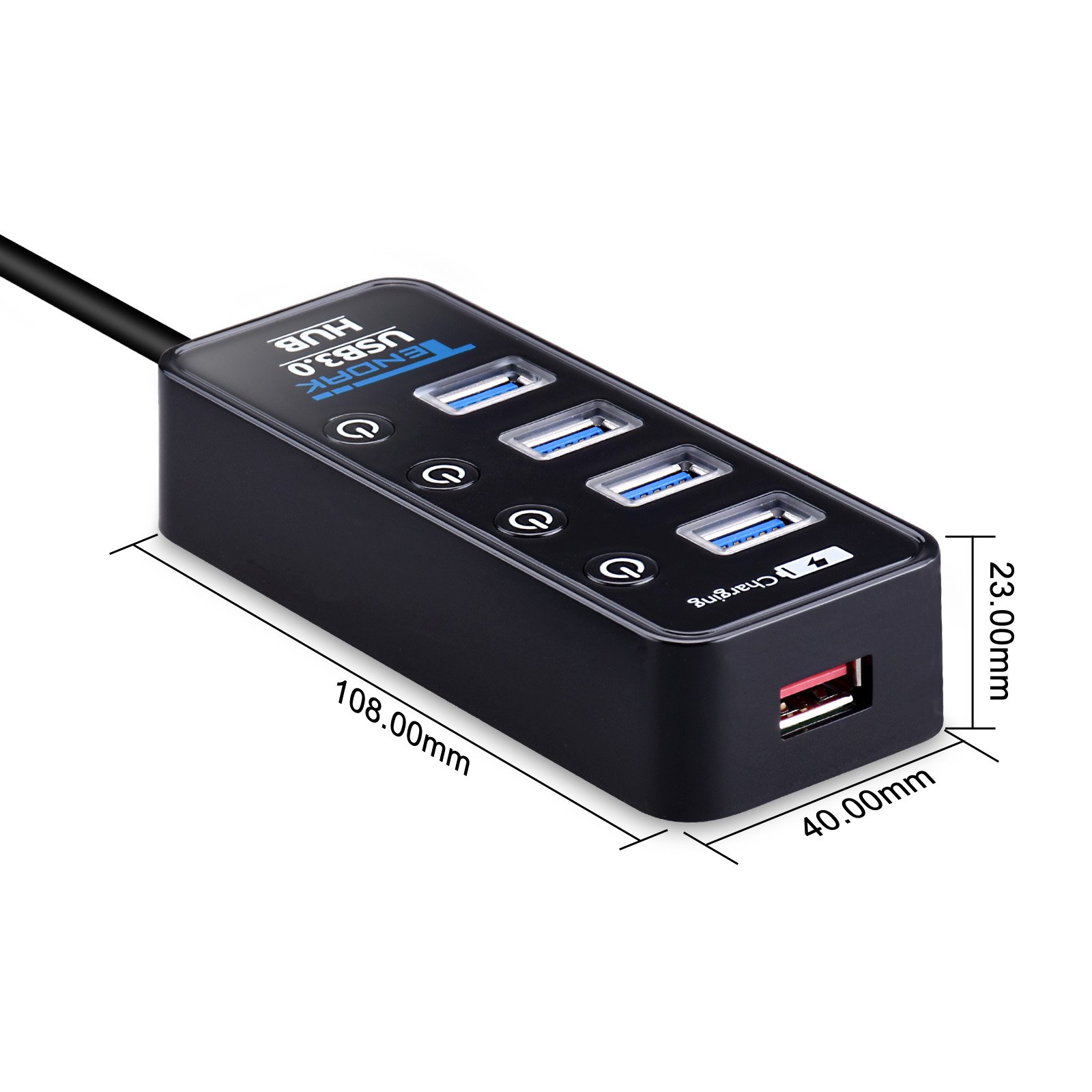 USB 3.0 Hub - Tendak USB Hub with 4 USB 3.0 Data Ports + 1 USB Smart Charging Port and Power Supply Adapter with Individual On/Off Port Switches for MacBook, Mac Pro, HDD