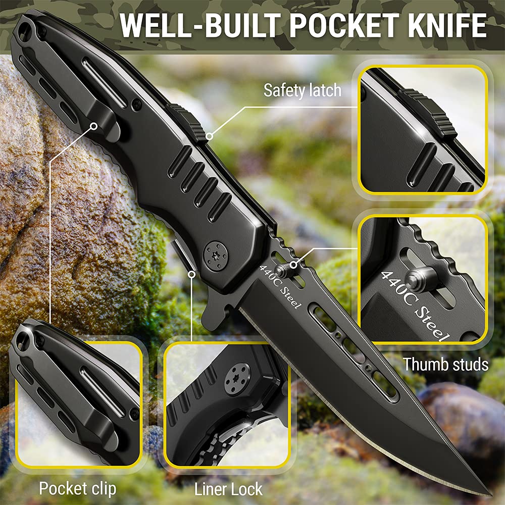 Bundle of 4 Items - Pocket Folding Knife - Military Style - Folding Knife - Tactical Knife - EDC Fold Knives - Sharp Blade Knifes - Best Pocket Knife for Urban Work Hobby Unboxing - 18,5 Machete