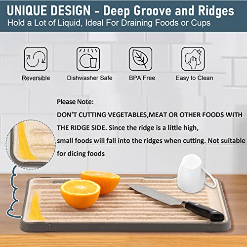 BSSuperU Plastic Cutting Boards for Kitchen with Ridge, Multifunctional Non Slip Upright Chopping Board with Juice Groove and Build in Sharpener Grater