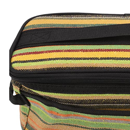Camping Utensil Bag, Multipurpose Thickened Canvas Net Pocket Cover Green Stripe Camping Tableware Storage Bag for Travel