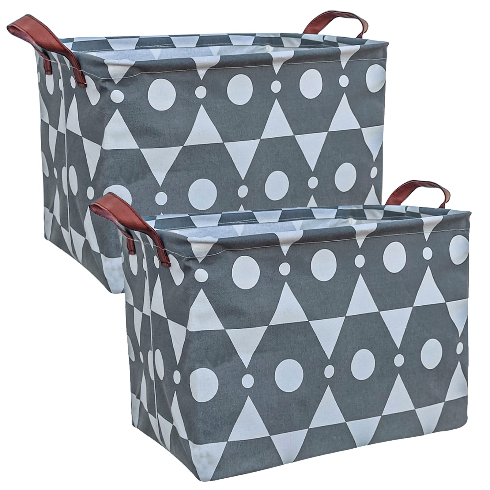 ASKETAM Storage Basket Fabric Baby Kids Toy Bin Foldable Toy Storage Organizer Hamper Toy Box Clothes 2-Pack (Grey and white)