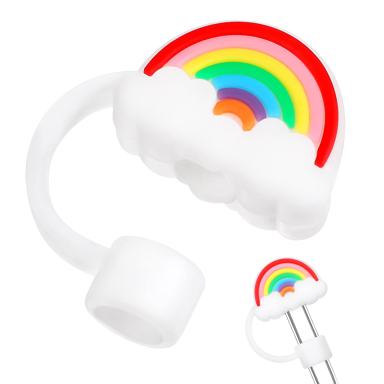 BESTOYARD Silicone Straws Tips Cover Cartoon Rainbow Reusable Compatible with Stanley Drinking Straw Lid Plug Anti-dust Airtight Seal Splash Proof For Telescopic Straw Beverages