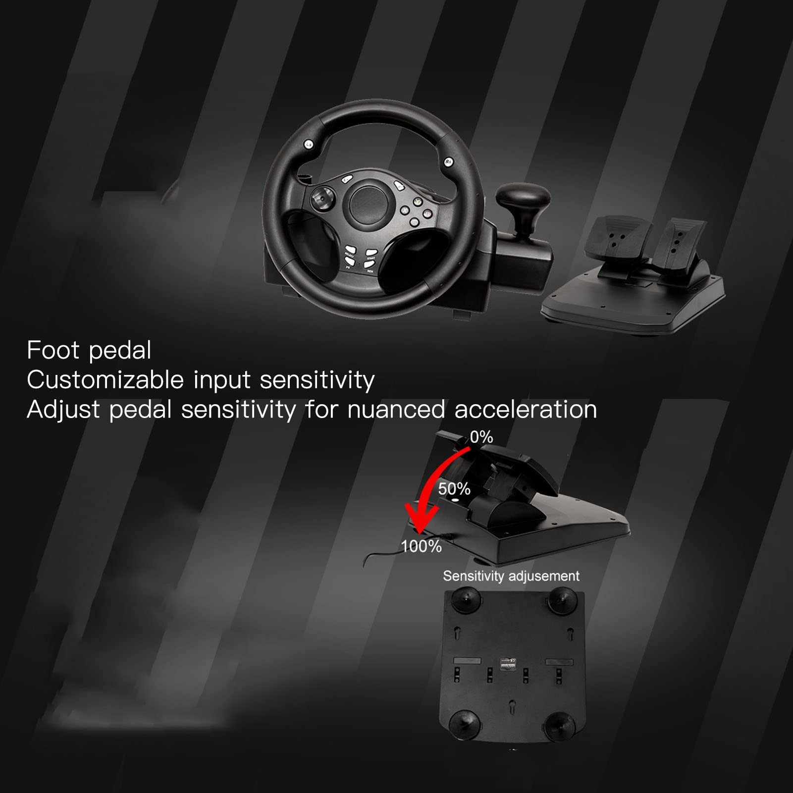 Asixxsix Racing Gaming Steering Wheel, 7 in 1 Universal USB Car Sim 270 Degrees Driving Simulator Steering Wheel with Linear Pedals Dual Mode Drive Pc Steering Wheel for Ps3 Ps4 Xbox One Switch