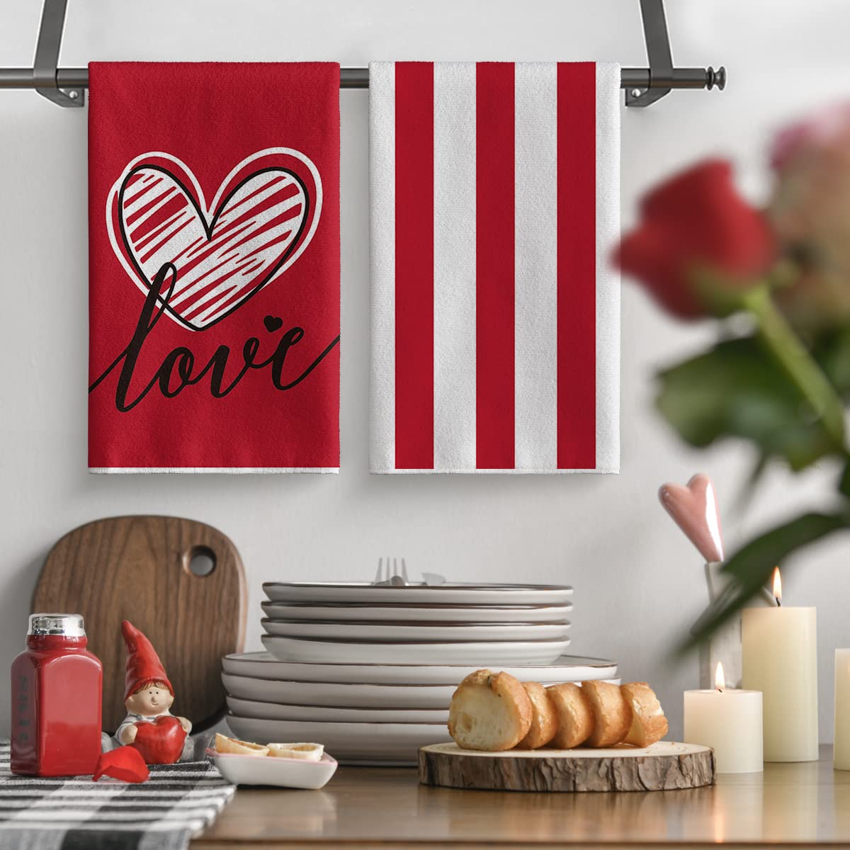 Artoid Mode Love Forever Hearts Hello Valentine's Day Kitchen Towels Dish Towels, 18x26 Inch Anniversary Decoration Hand Towels Set of 4