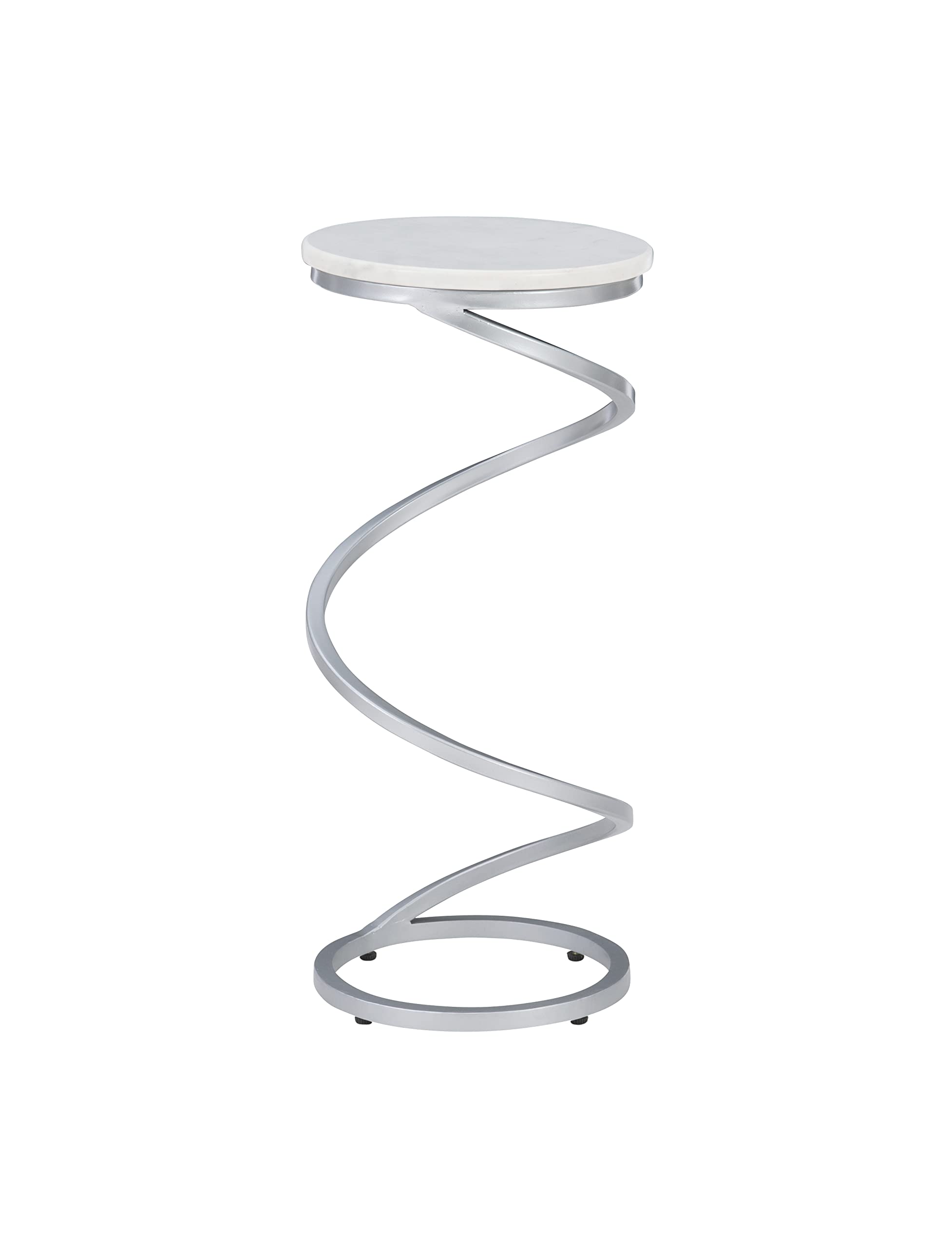Powell Company Silver Spiral Metal Base with White Marble Top Drink Powell Nora Table