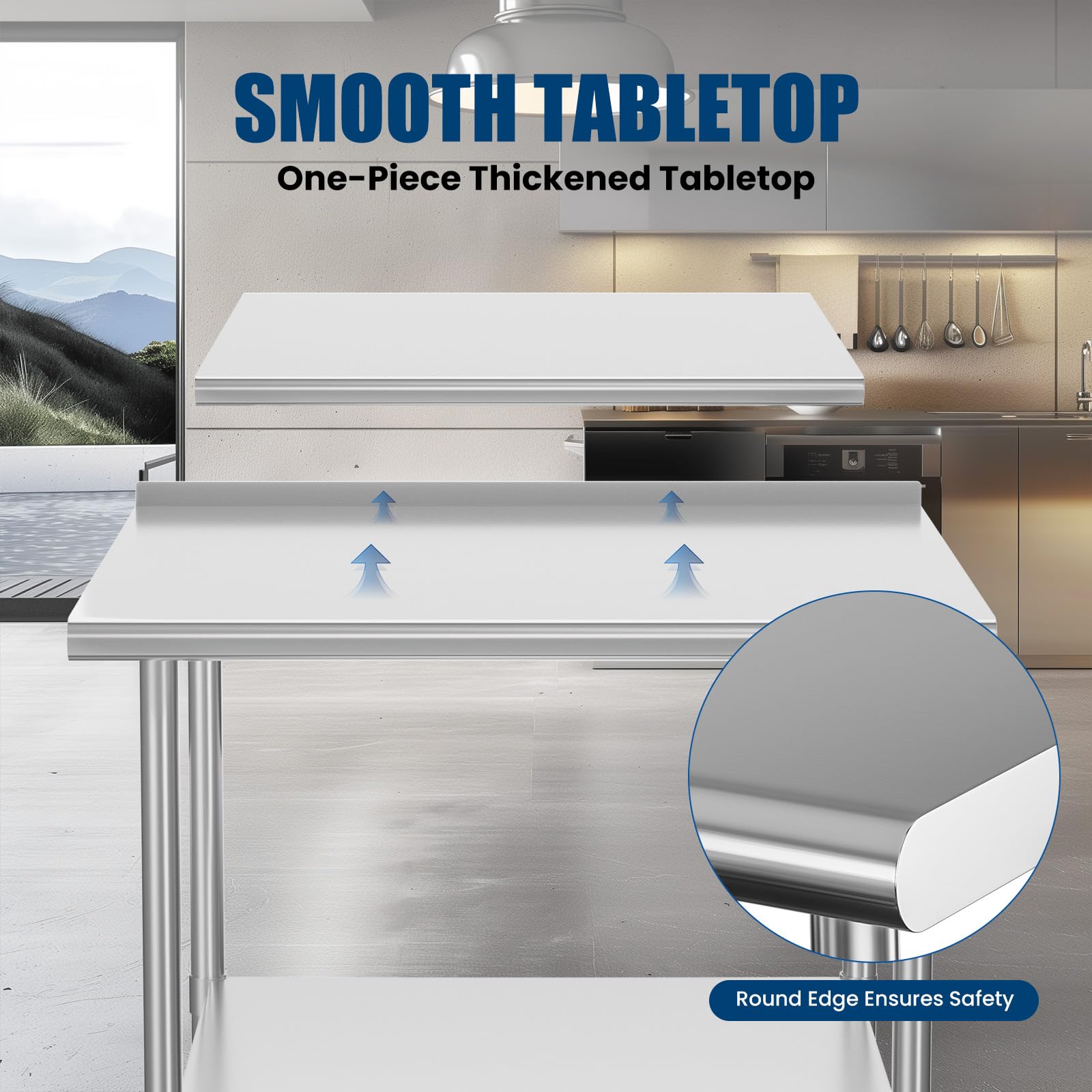 Chingoo Stainless Steel Table 24 x 30 Inches Metal Prep Table with Backsplash & Adjustable Undershelf, Stainless Table for Commercial Kitchen, Outdoor, Restaurant, Hotel & Garage