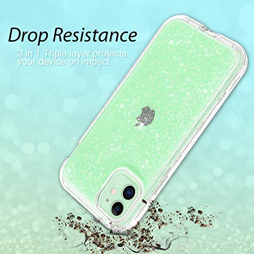 Coolwee Crystal Glitter Full Protective Case Compatible with iPhone 12, Compatible with iPhone 12 Pro Heavy Duty Hybrid 3 in 1 Rugged Shockproof Women Girls Transparent Shiny Clear Bling Sparkle