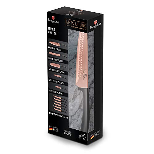Berlinger Haus 11 Piece Knife Set, Eco Friendly Knives Set for Kitchen, Cooking Knives with Ergonomic Handles, Sharp Cutting Stainless Steel Chef Knife Set, Rose Gold
