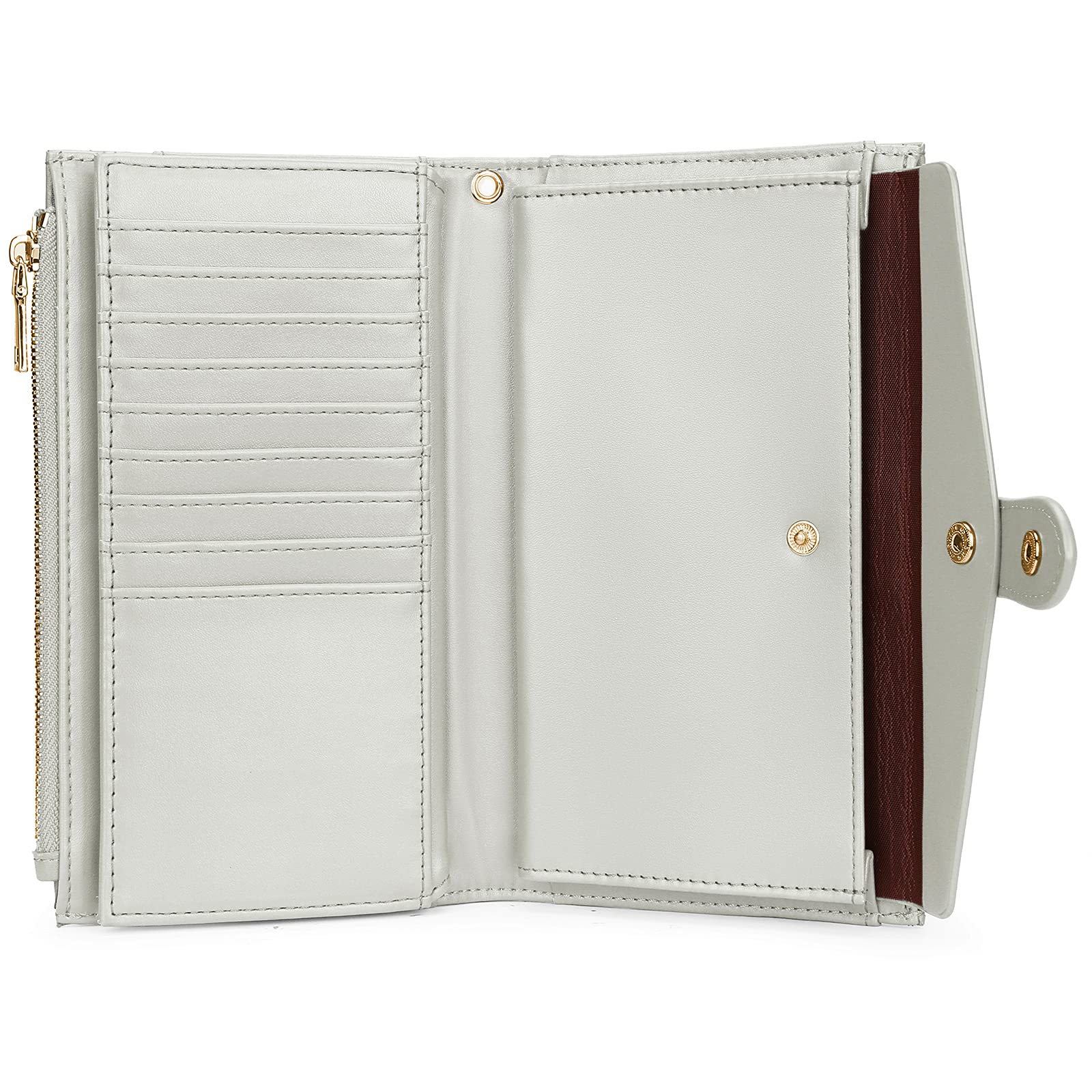 YALUXE Leather Wallets for Women Double Zipper Pockets Phone Holder 22 Card Slots Organizer Billfold with ID Window