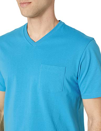 Amazon Essentials Men's Regular-Fit Short-Sleeve V-Neck Pocket T-Shirt, Pack of 2, Charcoal Heather/Bright Blue, X-Large