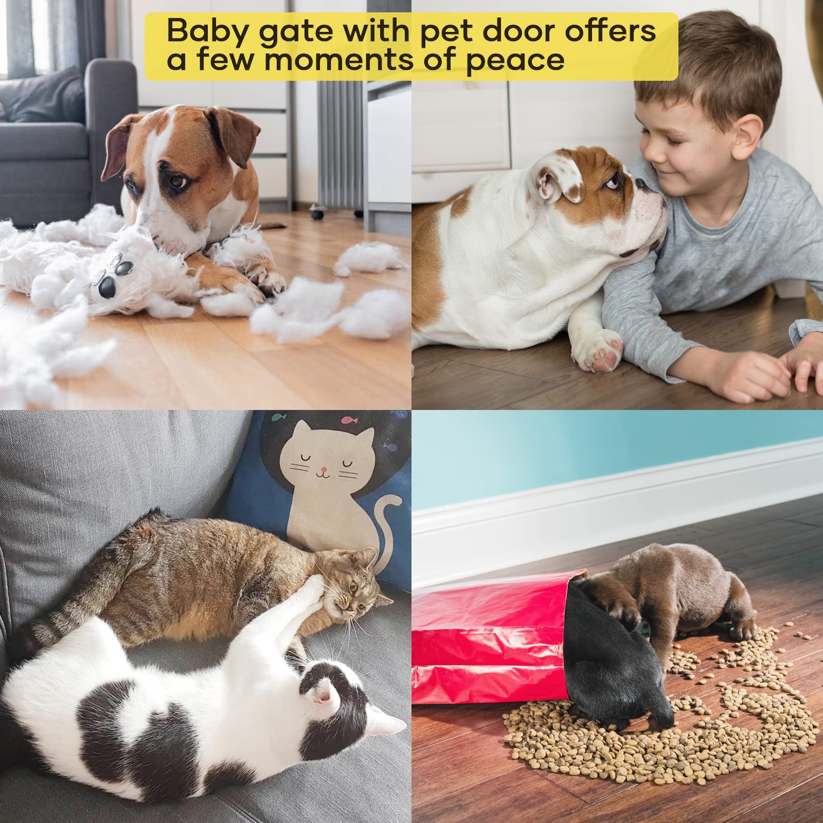 Baby Gate with Cat Door,42.5"-29.5" Auto Close Safty Dog Gate with Cat Door- Pressure Mounted Baby Gate for Doorway Stairs (Fits 29.5-42.5" Width)