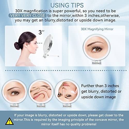 B Beauty Planet Magnifying Mirror, 30X Hand Mirror with Handle for Travel Magnifying Mirror, Handheld Magnifying Mirror with Double Side 30X/1X Magnification, 30X Handheld Mirror for Eyes Makeup 5 in