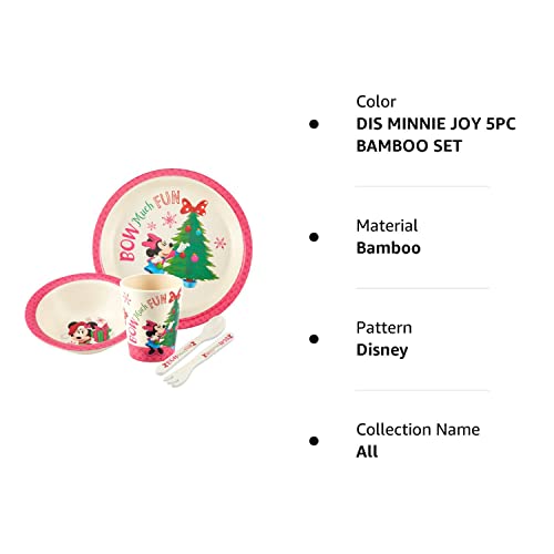 Bamboo Kids’ 5-Piece Dinnerware Set By Zrike Brands-Tableware Set With Dinner Plate, Bowl, Cup, Fork & Spoon- BPA-Free Disney Toddlers Feeding Set- Great Holiday Gift MINNIE JOY 5PC BAMBOO SET