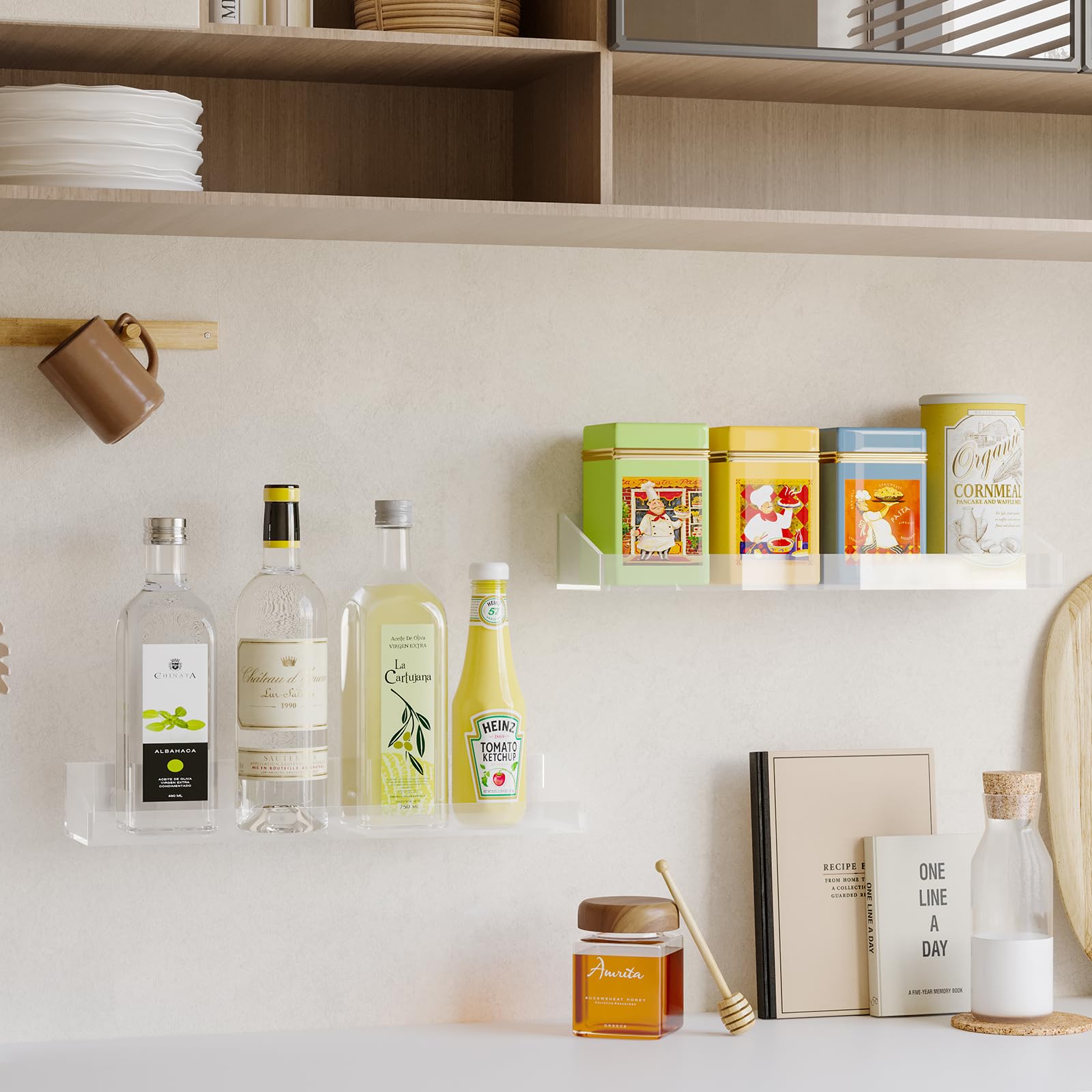 Fixwal 2 Pack Acrylic Shower Caddy Shelves, Storage Self Adhesive Clear Bathroom Strong Organizer Rack No Drilling for Shower Inside Home Kitchen Dormitory RV Accessories First Apartment Essentials