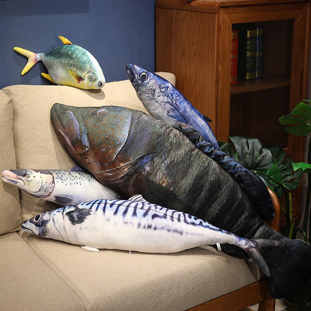 BIUBIULOVE 3D Realistic Fish Stuffed Animal Plush Toy, Large Fish Shape Plush Pillow Gifts for Kids (Fish-E)