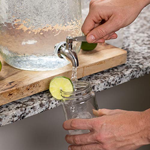 BirdRock Home 1.5 Gallon Hammered Glass Beverage Dispenser with Lid - Stainless Steel Spigot - Decorative Round Jar for Drinks - Lemonade Sangria Tea Water Drink Jar Jug - Home Parties