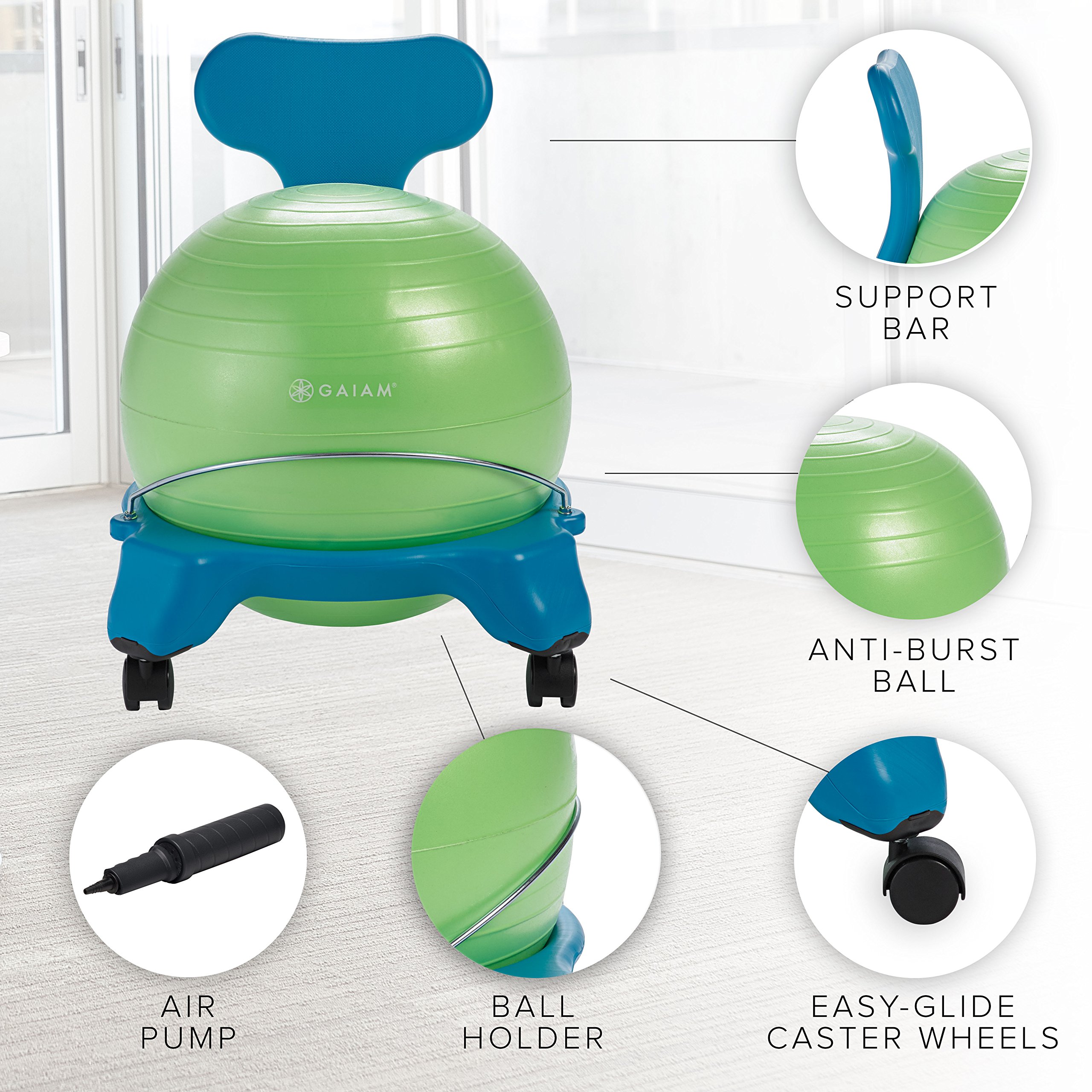 Gaiam Kids Balance Ball Chair - Classic Children's Stability Ball Chair, Alternative School Classroom Flexible Desk Seating for Active Students, Orange/Blue