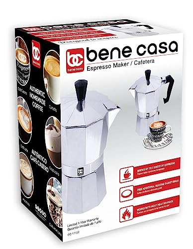 Bene Casa Classics BC-17720 3-Cup Aluminum Espresso Maker, silver