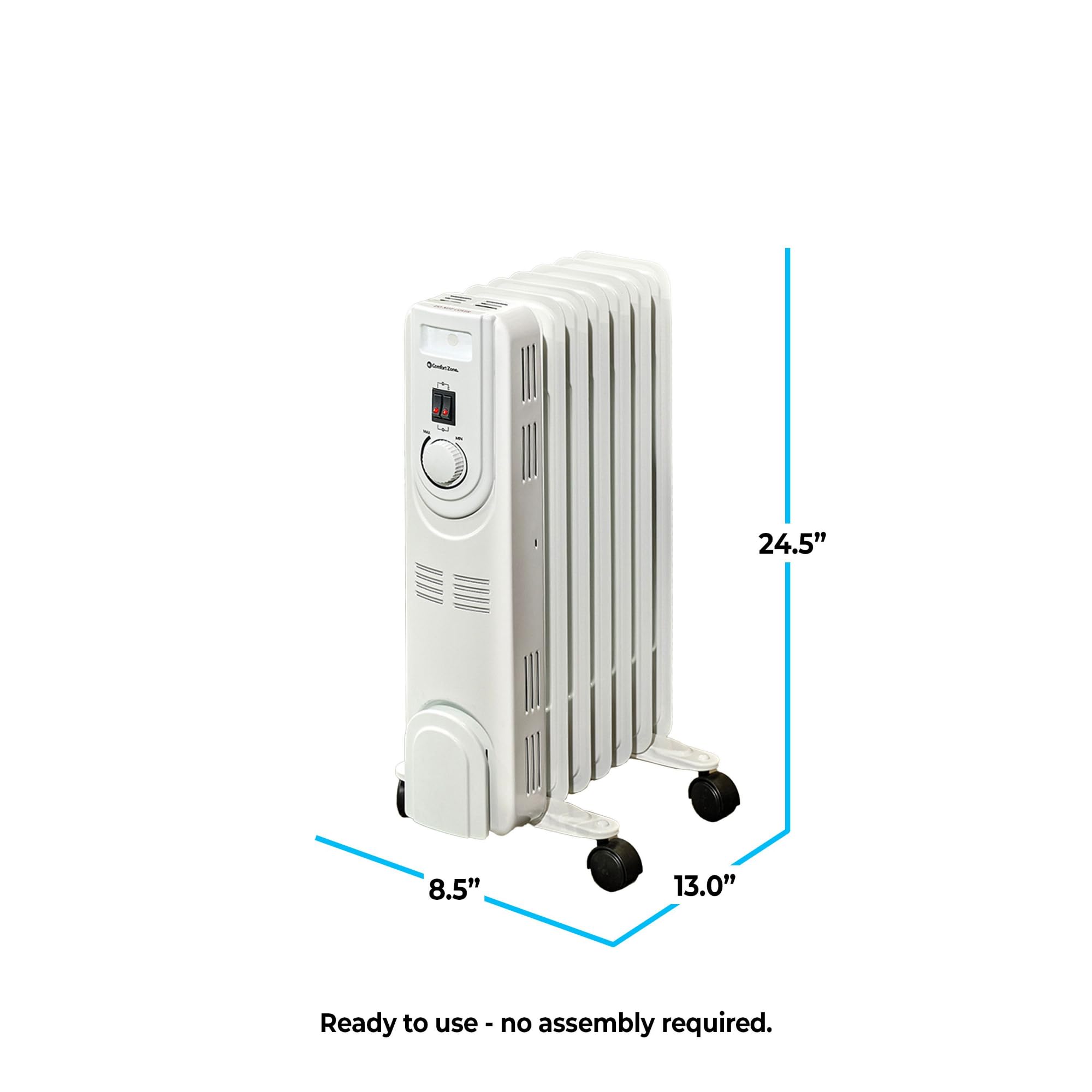 Comfort Zone Electric Oil-Filled Radiant Radiator Space Heater, Never Refill, Adjustable Thermostat, Tip-Over Switch & Overheat Protection System, Ideal for Home, Bedroom, & Office, 1,200W, CZ7007J