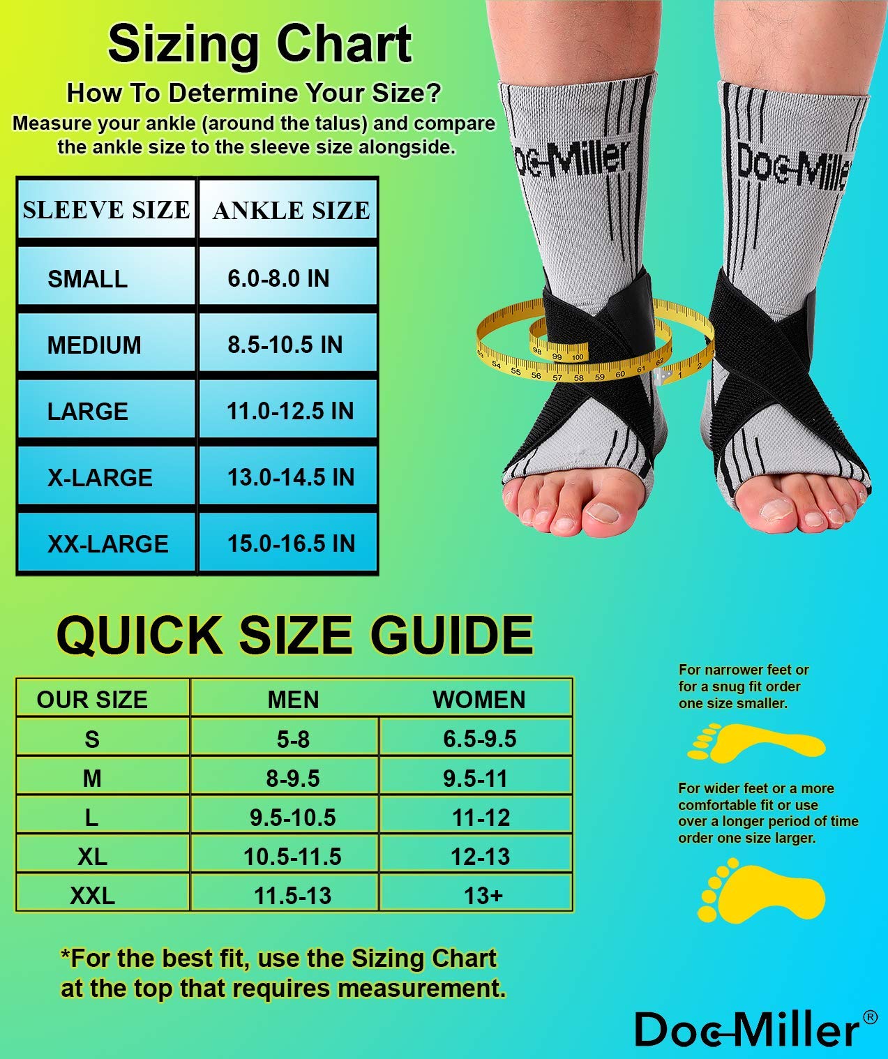 Doc Miller Ankle Brace for Women and Men, 1 Pair Small, Ankle Compression Sleeve with Adjustable Elastic Support Straps for Plantar Fasciitis Relief Sprained Foot and Achilles Tendonitis, Gray Black