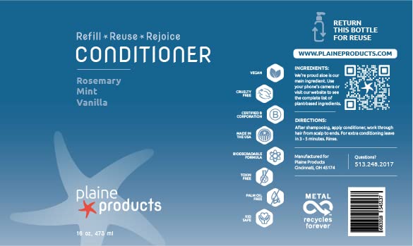 Plaine Products Eco-Friendly Conditioner - Rosemary, Mint, Vanilla - Sulfate Free, 16oz (Refill Bottle)