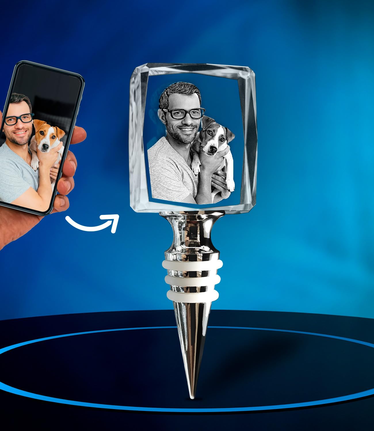ArtPix 3D Crystal Photo Wine Stopper, Customized Day Gifts for Women, Men, Wife, Husband, Mom, Great Personalized Gifts With Your Own Photo, 3D Photo Crystal Rectangle, Custom 3D Picture