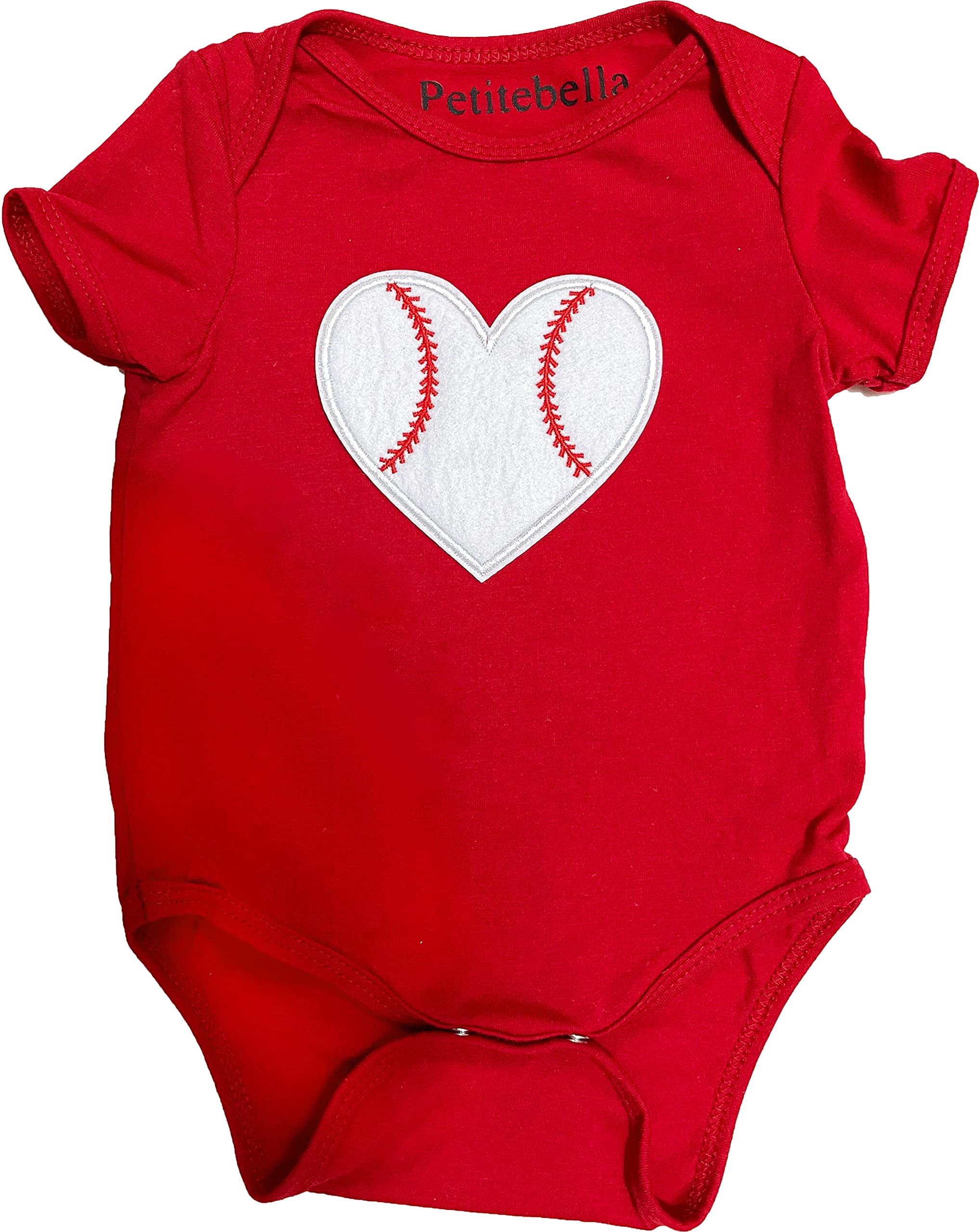 Petitebella Baseball Heart Baby Bodysuit Leg Warmer Nb-18m (Red, 0-3 Months)