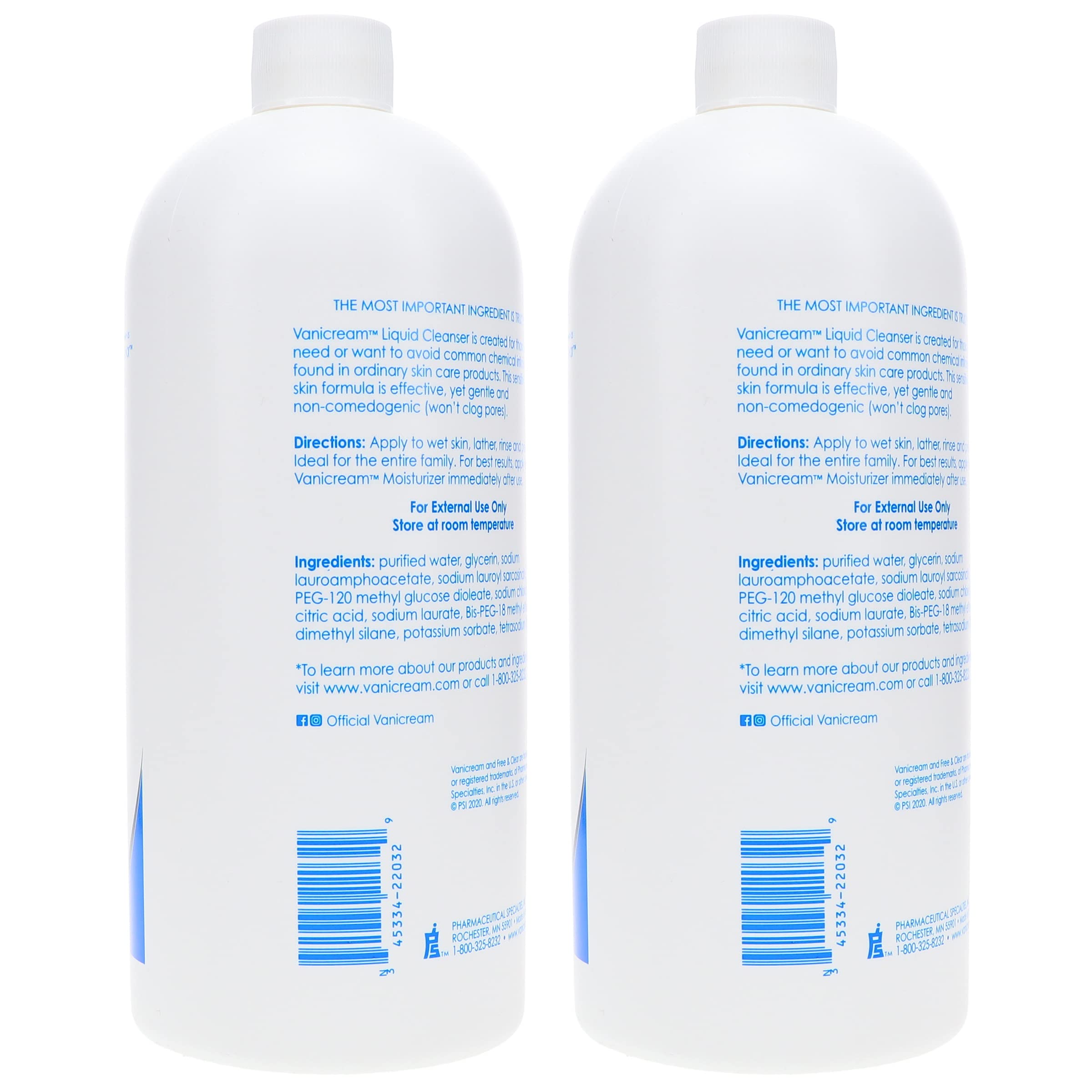 Vanicream Free & Clear Liquid Cleanser Refill 32 oz (Pack of 2)