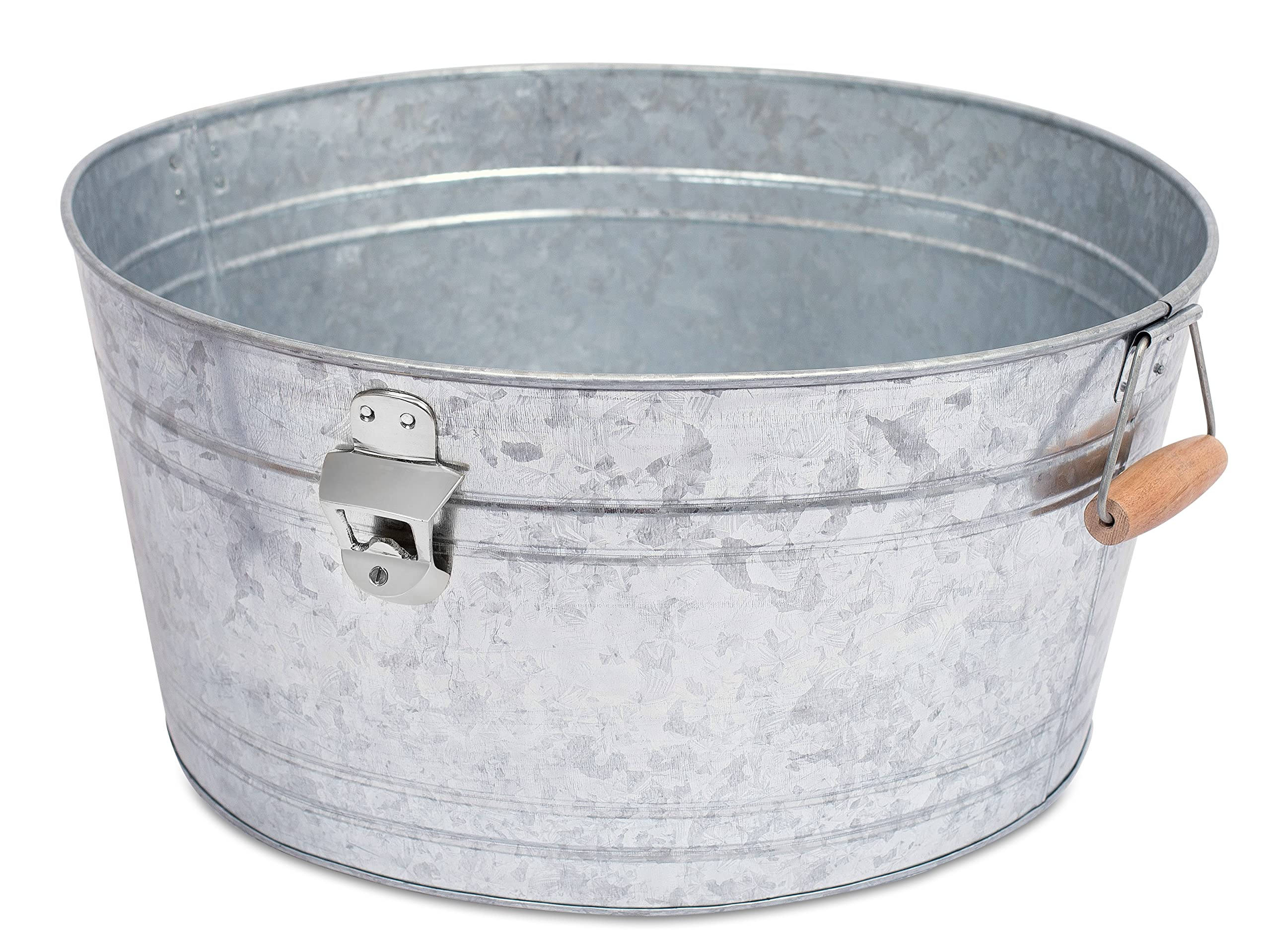 BirdRock Home Galvanized Beverage Tub with Stand - Bottle Opener - Party Drink Holder - Wooden Handles - Outdoor or Indoor Use - Free Standing