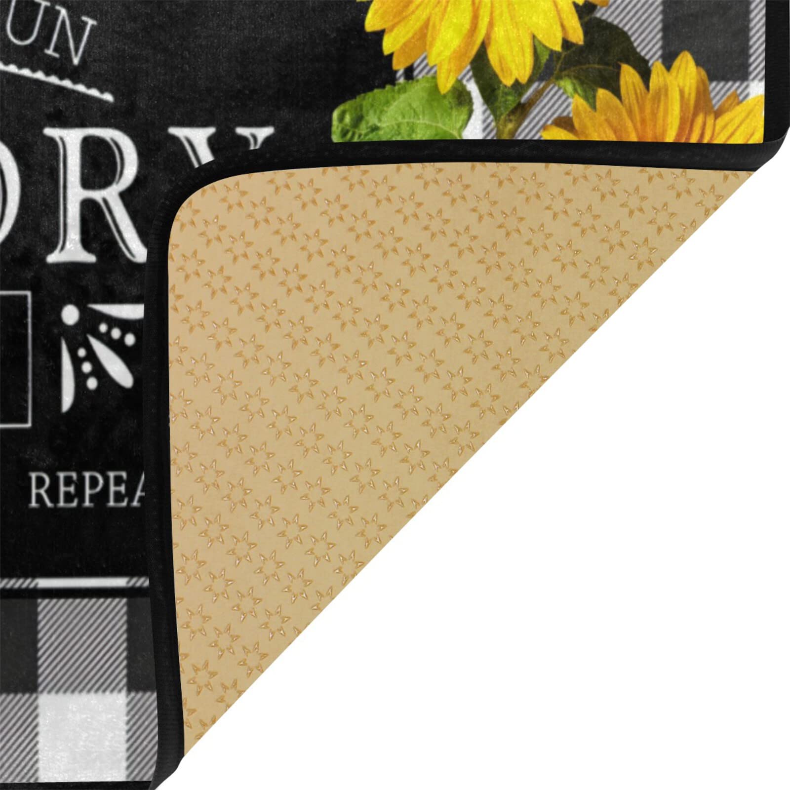 Black White Buffalo Plaid Laundry Room Rugs Sunflower Non Slip Laundry Mats Farmhouse Kitchen Floor Mat Bathroom Laundry Room Decor Accessories 39" X 20"