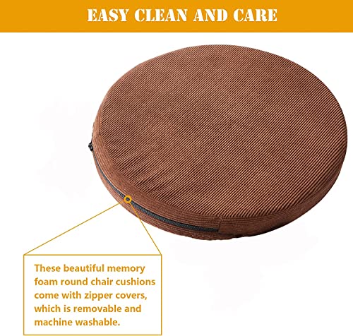 Big Hippo Memory Foam Chair Pads Round Chair Cushions Non Slip Seat Cushion for Dning Room Kitchen Bar Stool, Brown 16"
