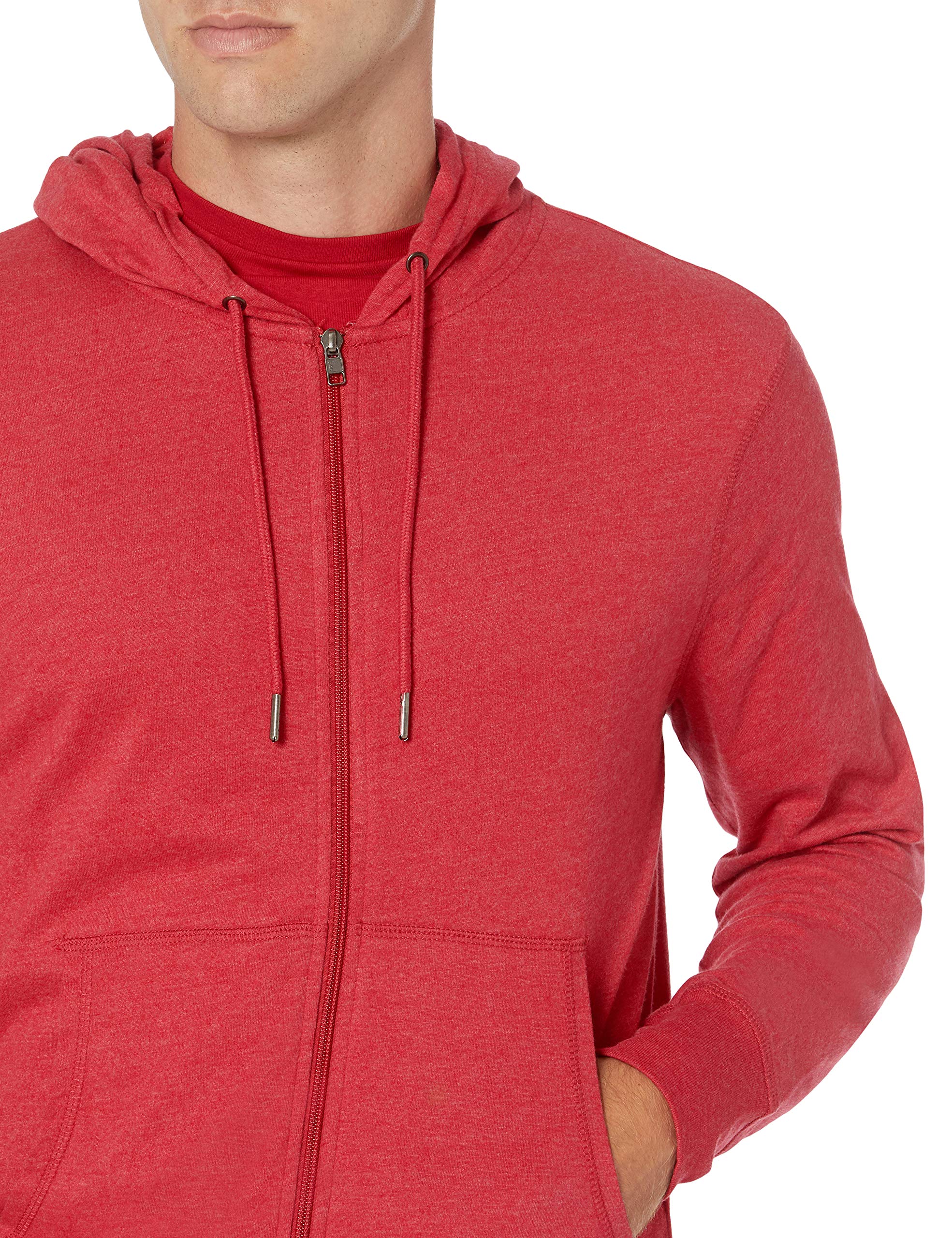 Amazon Essentials Men's Lightweight Jersey Full-Zip Hoodie, Red, Large