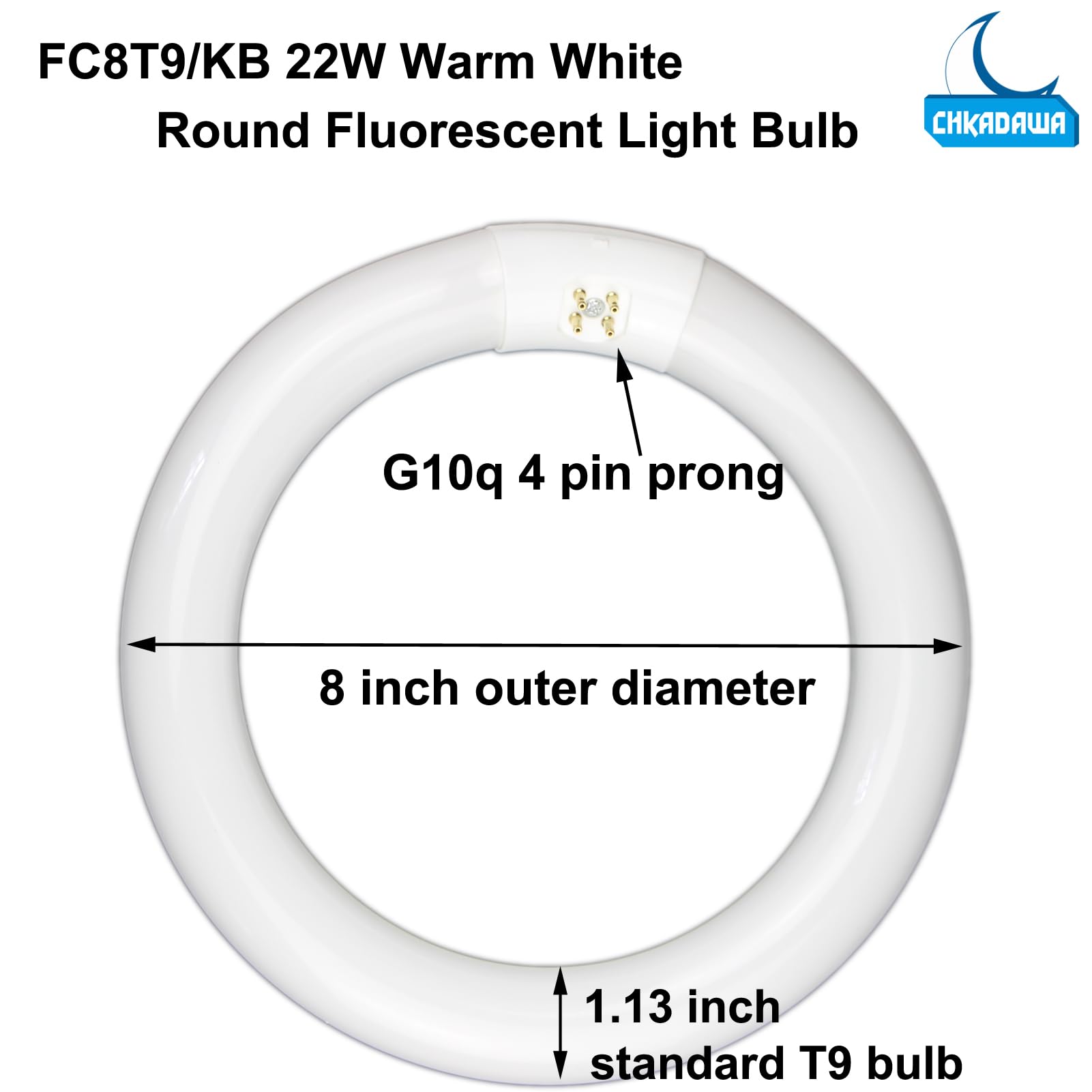 FC8T9/KB 22W and FC12T9/KB 32W Warm White Set, Round Fluorescent 8 inch T9 22 Watts & Circular Light Bulbs 12 inch 32 Watts Pack, Circline Kitchen and Bath Ceiling Fan Bulb, 3000K, G10q Prong