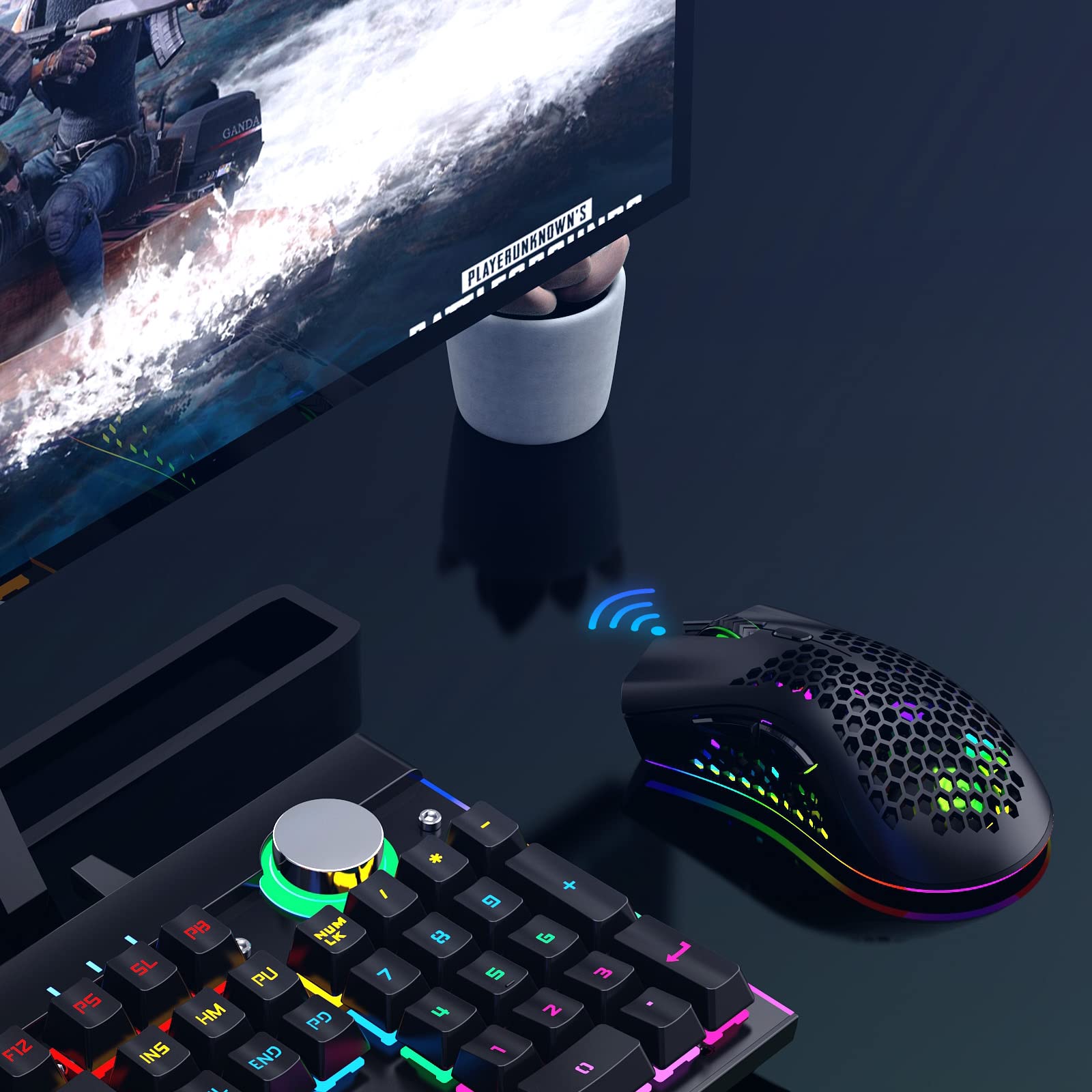 HETOETF Wireless Gaming Mouse,Double Mode 2.4G/Bluetooth Mouse Gaming,Honeycomb Shell,Adjustable DPI,RGB Backlit,Rechargeable Computer Mouse for Laptop,PC,Mac