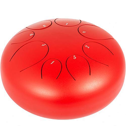 Happybuy Steel Tongue Drum 8 Notes 10 inches Mini Tongue Drum Red Handpan Drum Notes Percussion Instrument Steel Drums Instruments with Bag, Music Book, Mallets,Mallet Bracket