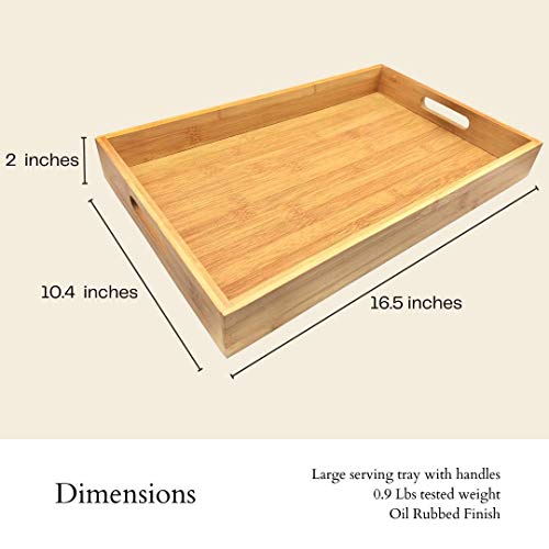Bamboo Serving Tray with Handles - Made from Bamboo Tray and Veneer Bottom which can be Used as a Kitchen Serving Tray, Coffee Tables, as Well as Bed Tray and Tray for an Ottoman