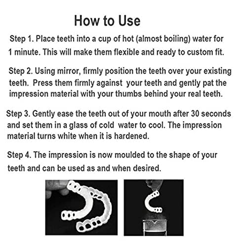 CHNLML Denture Teeth Temporary Fake Teeth Snap on Veneers, Simulation Braces Snap On Smile Tooth Cover Perfect Whitening One Size Fits Most Comfortable Denture to Make,Fix Confident Smile (2 Pcs)