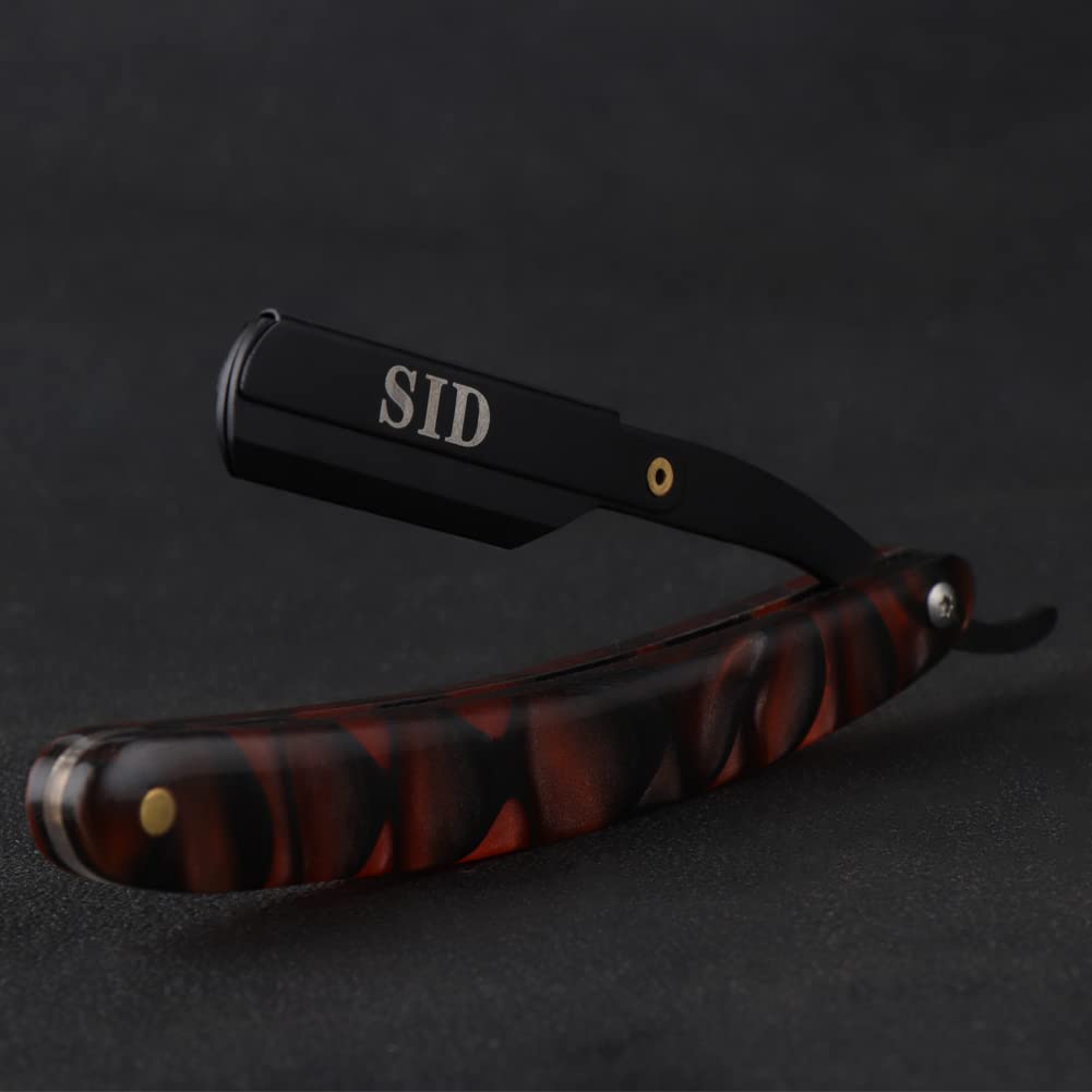 SID Professional Straight Edge Razor Close Shaving Men's Manual Shaver Safety Professional Barber Straight Edge Razor with 100-Pack Blades - 100 Percent Stainless Steel (red) (YKL)