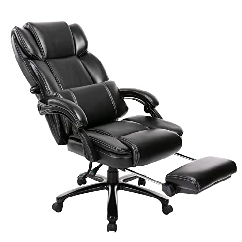 Big and Tall Office Chair with Footrest-Ergonomic Office Chair with Adjustable Lumbar Support and Extra Lumbar Pillow, High Back Computer Desk Chair