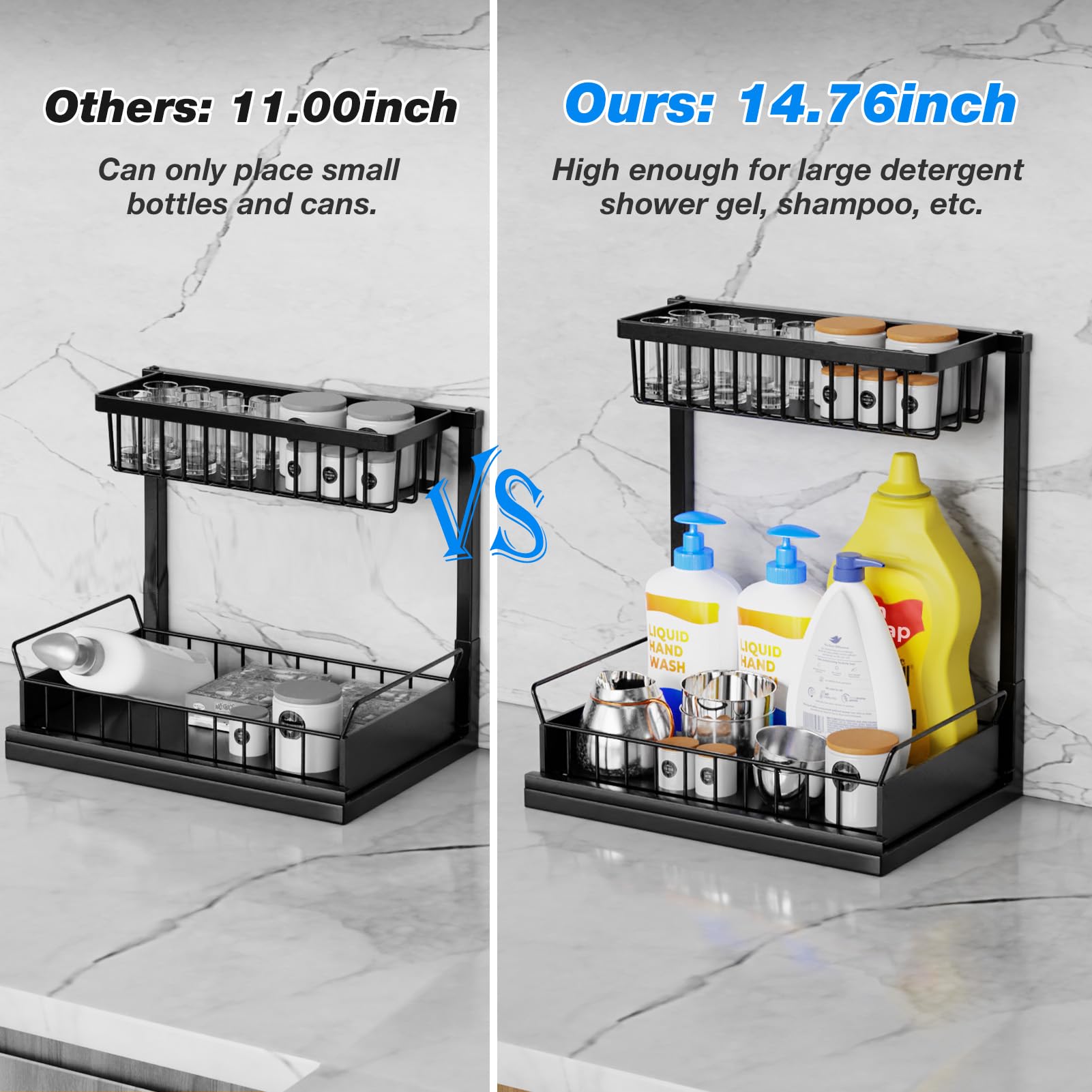 Atorica Under Sink Organizer, Pull Out Cabinet Organizer 2-Tier Slide Out Under Cabinet Storage, Multi-Use Under Kitchen Bathroom Sink Organizers and Storage