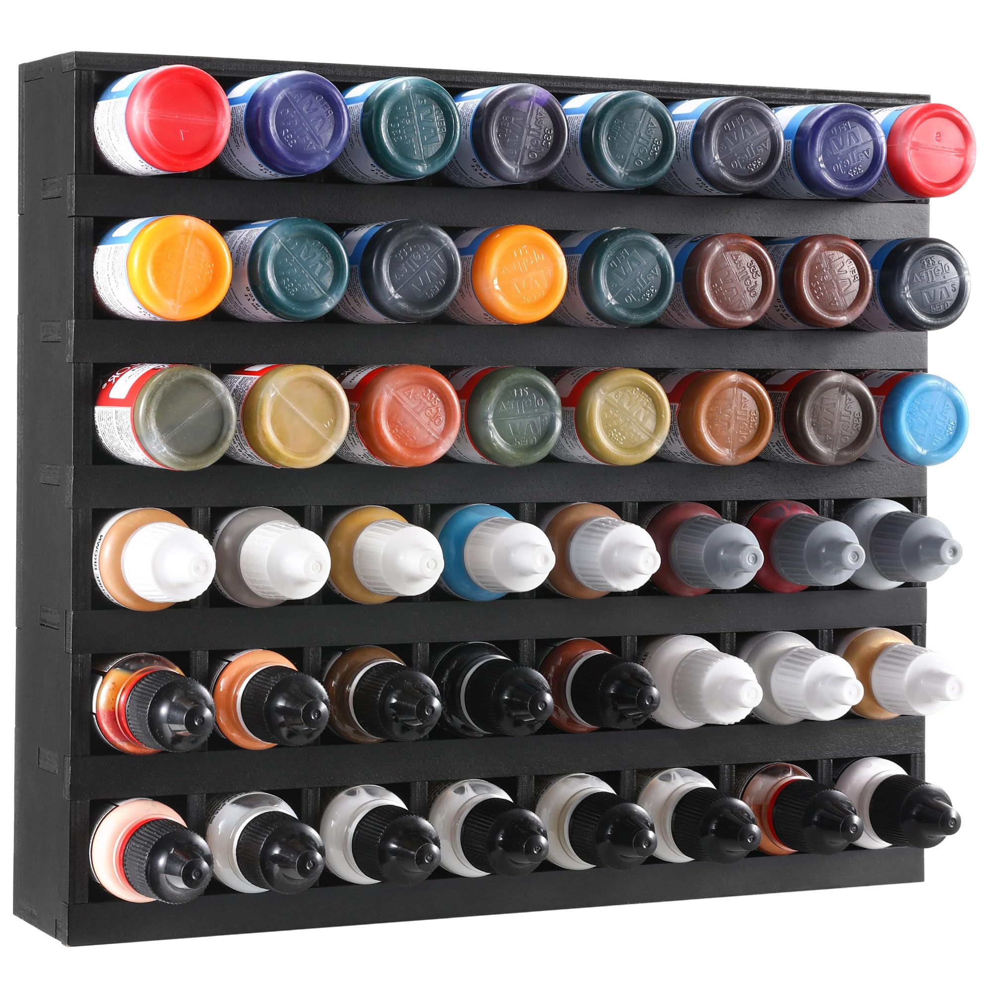 Bkaleme Paint Holder Organizer, Wall Mounted Citadel Paint Rack, Dedicated to Vallejo Paint Storage, Wooden 48 Holes Acrylic Paint Organization Rack