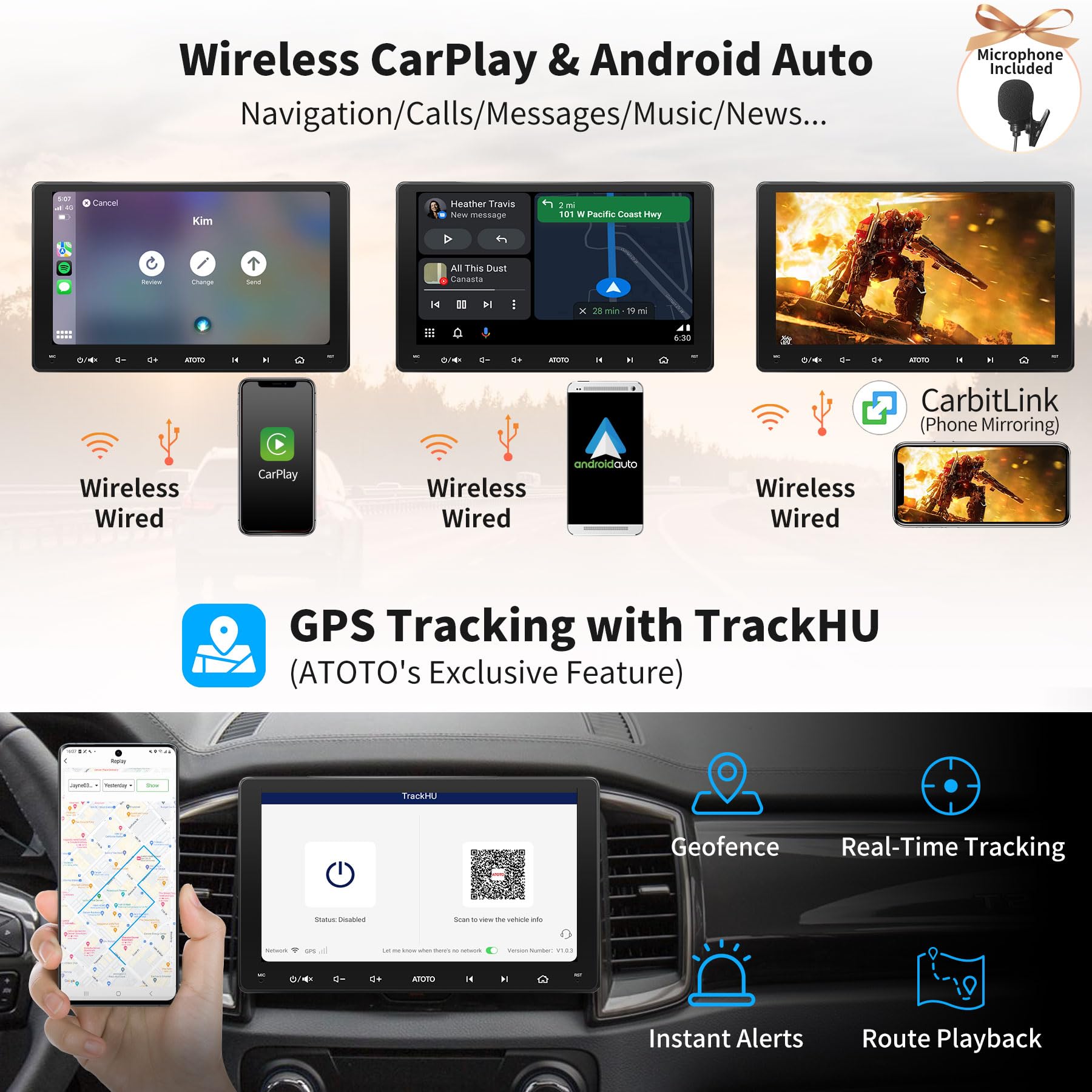 ATOTO S8 MS 9" QLED 1280 * 720 Android in Dash Navigation, Double Din Car Stereo, Wireless Android Auto & Wireless CarPlay, GPS Tracking, 4G+32G, Built-in 4G LTE, Dual Bluetooth, LRV, SCVC, S8G2094MS