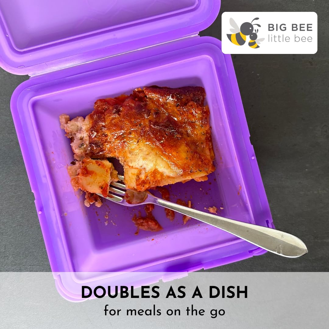Big Bee, Little Bee - SoftShell XL Reusable Silicone Food Storage Container with Connected Clamshell Lid, Easy to Clean, Snaps Closed, Microwave, Freezer & Dishwasher Safe (Aqua)
