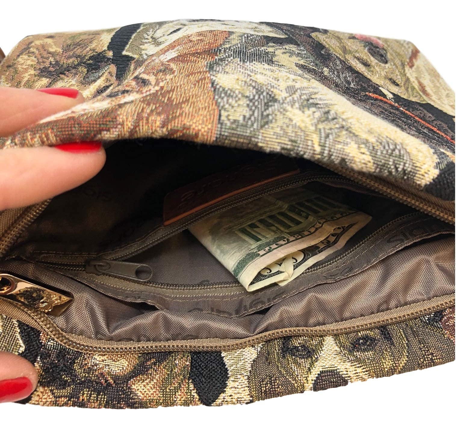 Dog Shoulder Bag - Zippered Cross Body Purse - Woven Tapestry Design