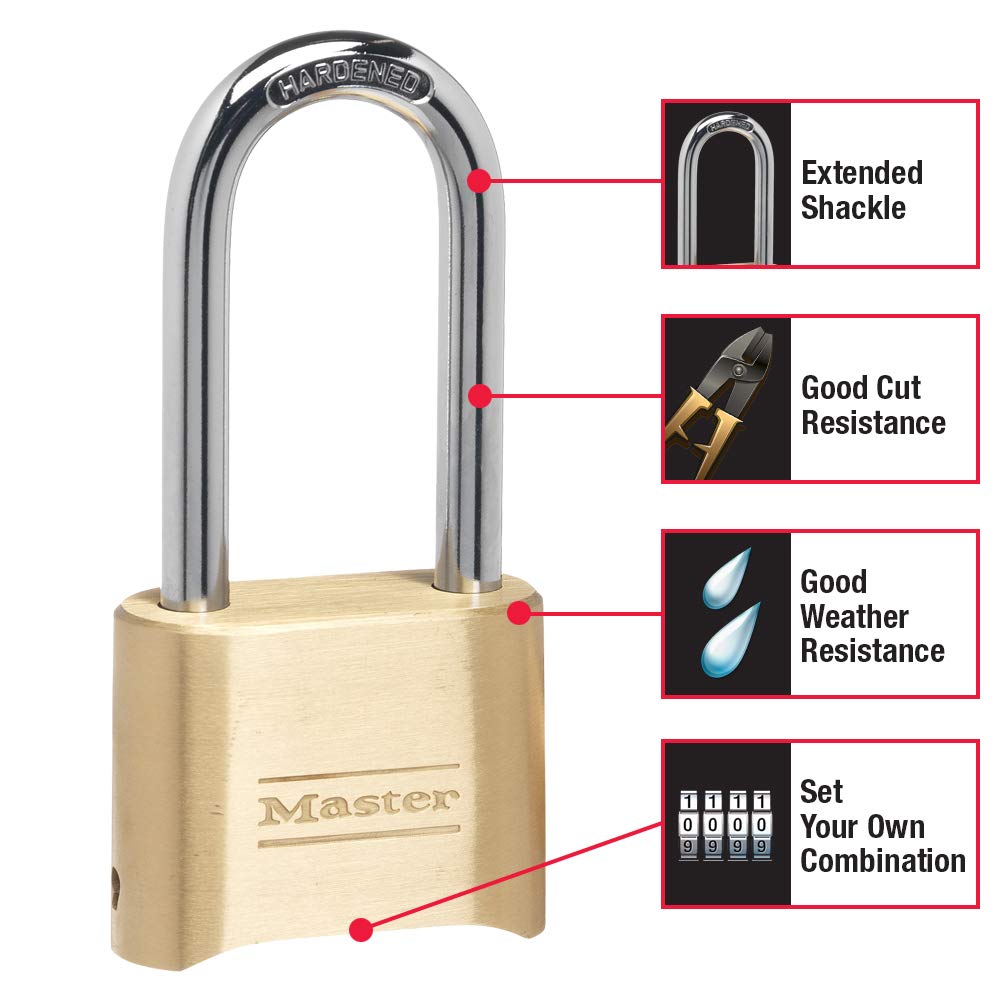 Master Lock 175LH 2' Wide Set Your Own Combination Padlock, with 2-1/4 in. Shackle, Brass Finish