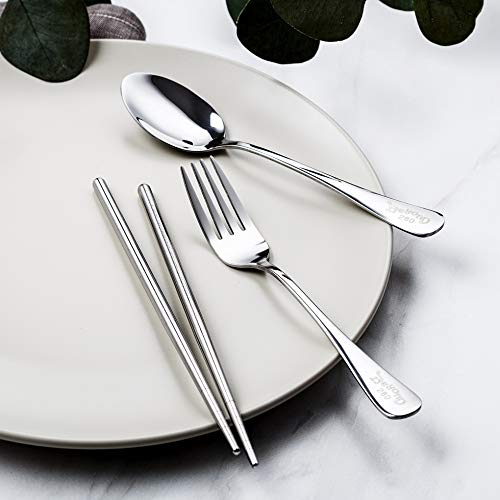 Beyond 280 Stainless Steel Flatware Set for School, Travel and Outdoor, Portable 3 Piece Set Reusable Chopsticks, Fork, Spoon (Blue Case)