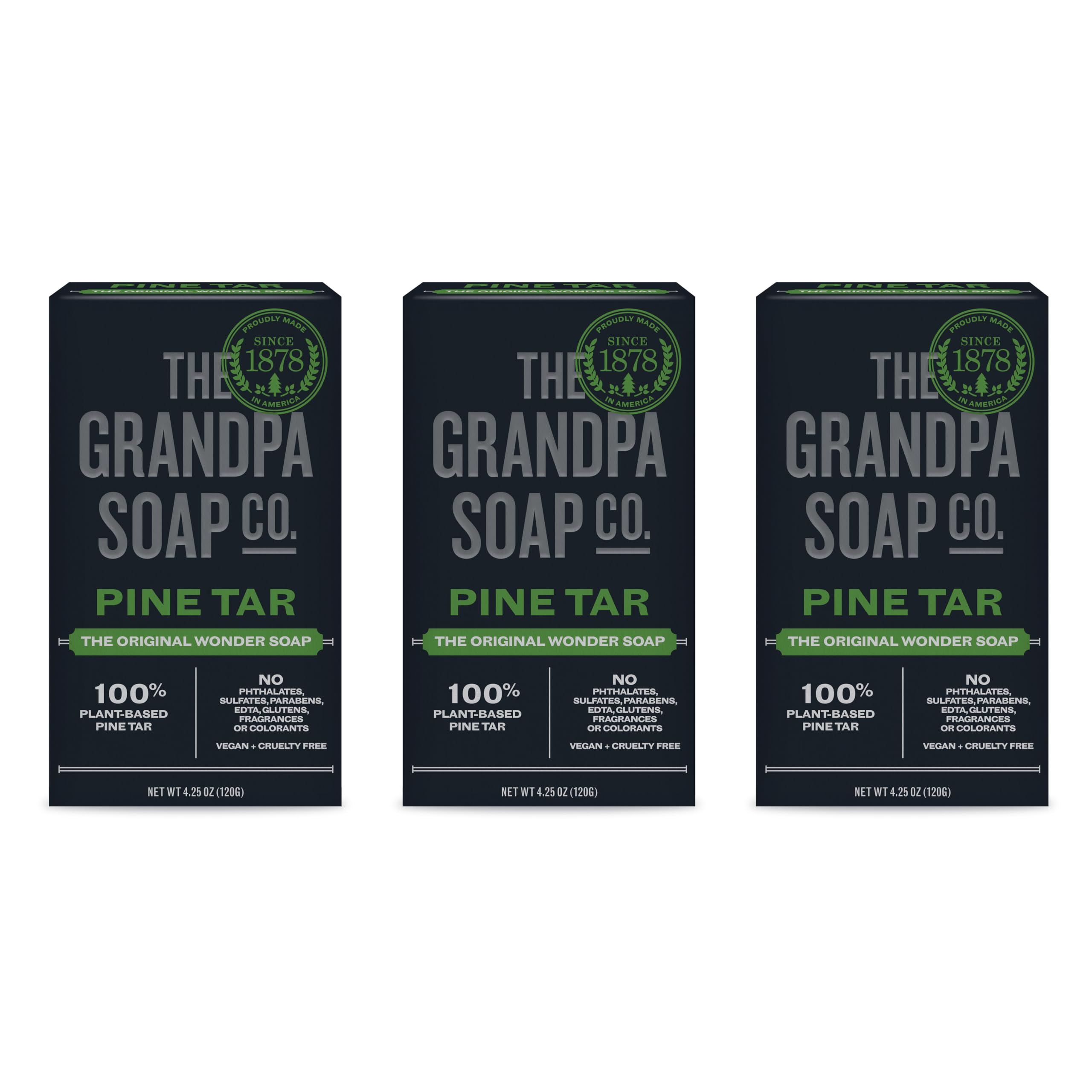 Pine Tar Bar Soap by The Grandpa Soap Company | The Original Wonder Soap | 3-in-1 Cleanser, Deodorizer & Moisturizer | 4.25 Oz. Each ? 3 Pack