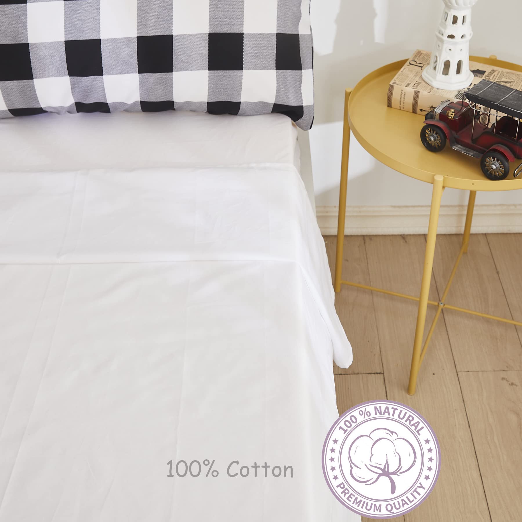 Brandrean Black and White Buffalo Check Toddler Bedding Sets for Boys or Girls, Plaid Bed-in-a-Bag Cotton Comforter Set, 4-Piece Includes Top Flat Sheet, Fitted Sheet, Comforter, Envelope Pillowcase