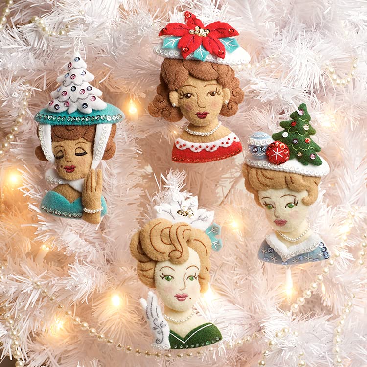 Bucilla Felt Applique 4 Piece Ornament Making Kit, Christmas Hat Parade, Perfect for DIY Arts and Crafts, 89509E