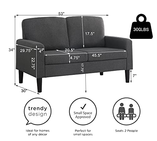 BEEY Modern Love Seat Sofas 53" Small Loveseat Sofa Linen Fabric Tufted Loveseat Sofa for Living Room Bedroom Small Apartment in Dark Grey